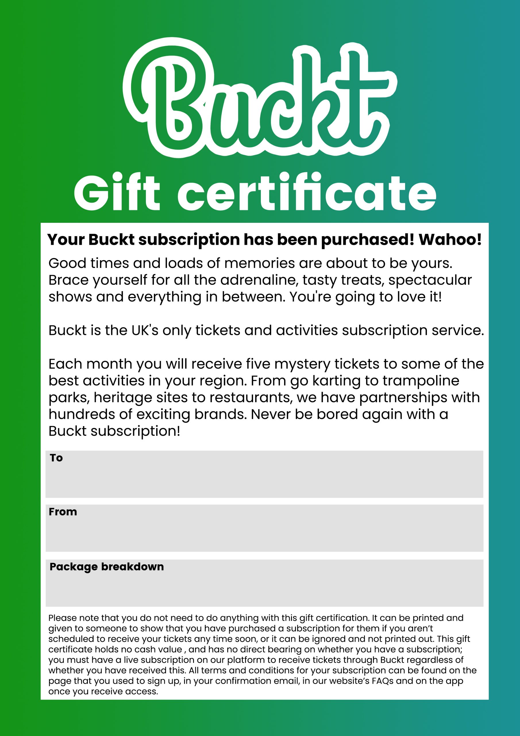 Gift certificate - Buckt